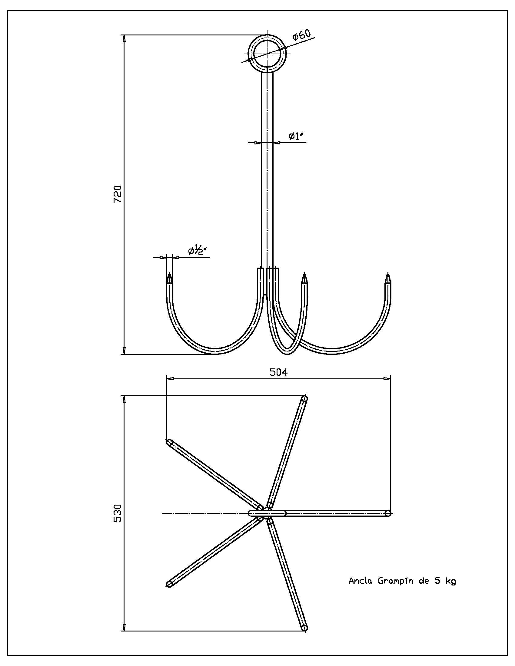Ancla Grampín de 5 kg – Planos Mecanicos